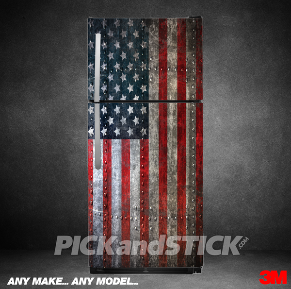 American Flag Riveted Refrigerator Wrap - PickandStick.com