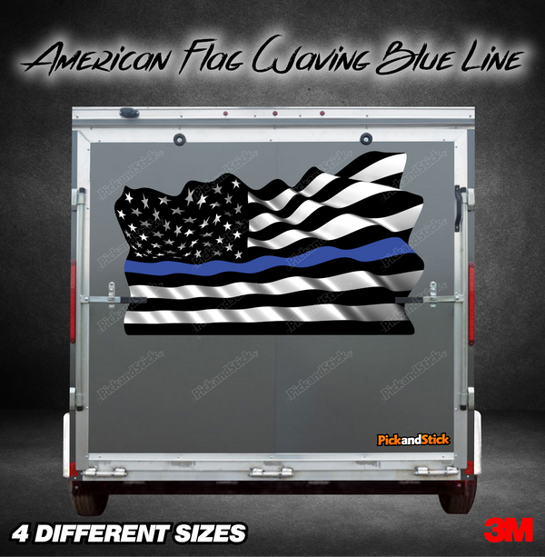 American Flag Waving Blue Line Graphic - PickandStick.com