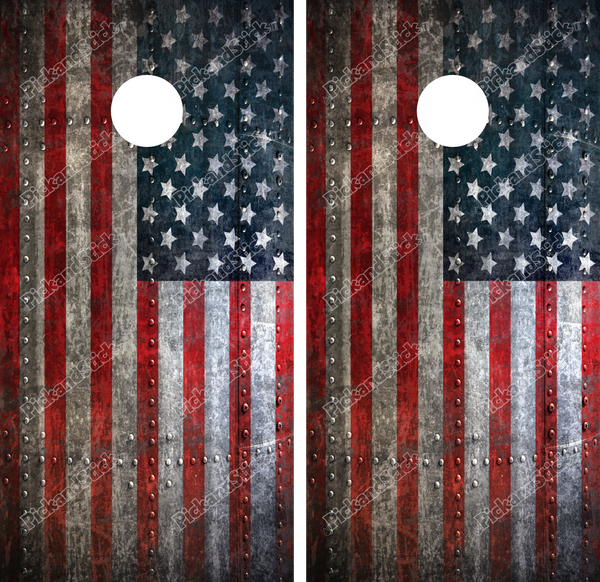 American Flag Riveted Metal Cornhole Wrap - PickandStick.com