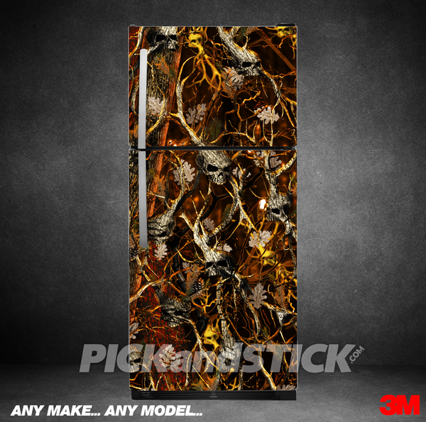 Obliteration Skull Blaze Camo Refrigerator Wrap - PickandStick.com